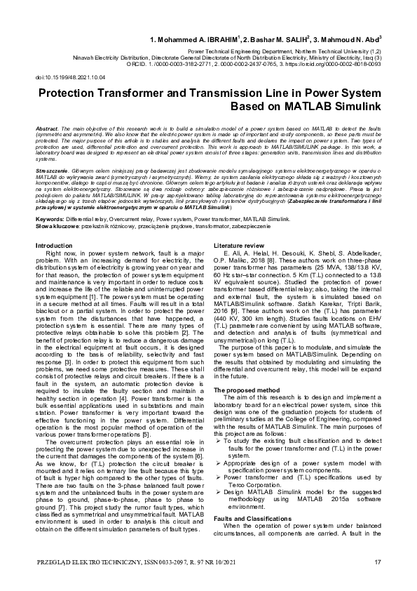 (PDF) Protection Transformer and Transmission Line in Power System ...