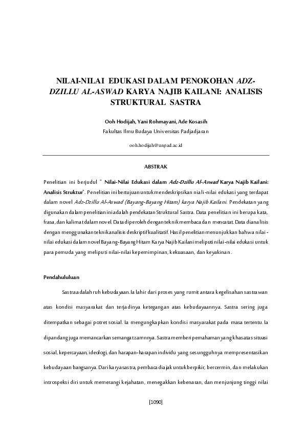 (PDF) Nilai-Nilai Edukasi Dalam Penokohan Adz-Dzillu Al-Aswad Karya Najib Kailani: Analisis ...