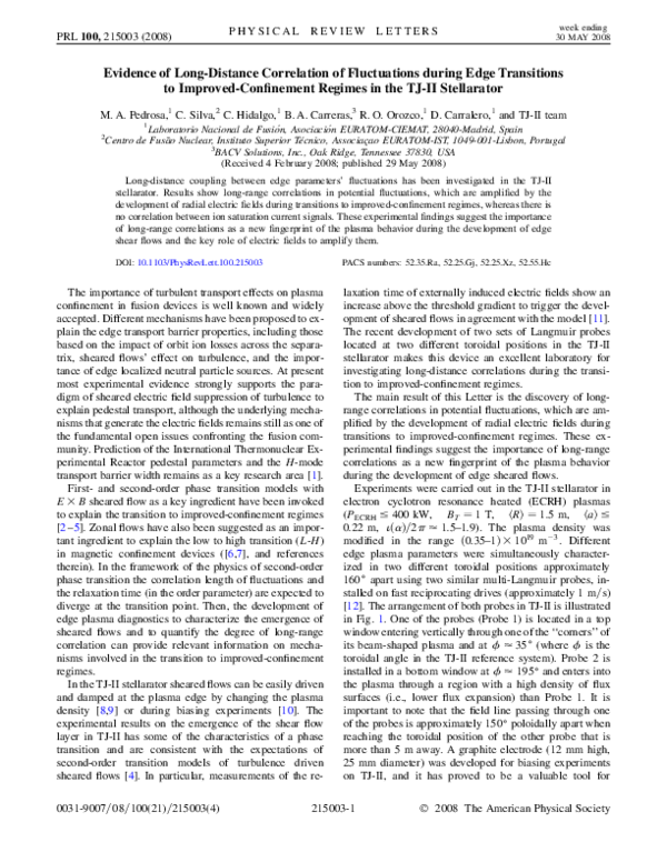 (PDF) Evidence of Long-Distance Correlation of Fluctuations during Edge ...