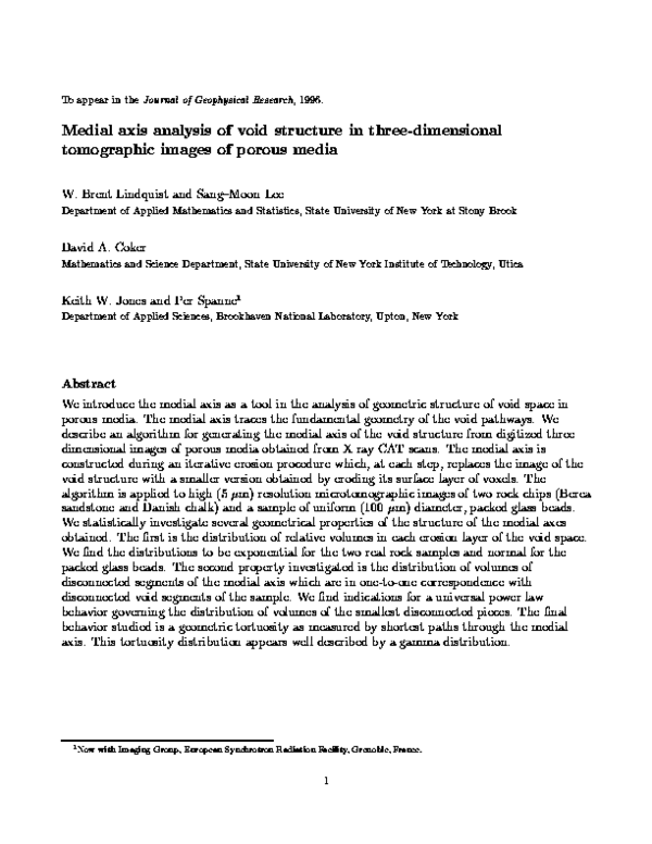(PDF) Medial axis analysis of void structure in three-dimensional tomographic images of porous media