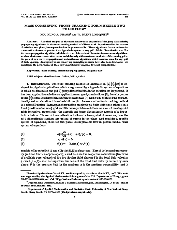 (PDF) Mass-Conserving Front Tracking for Miscible Two-Phase Flow