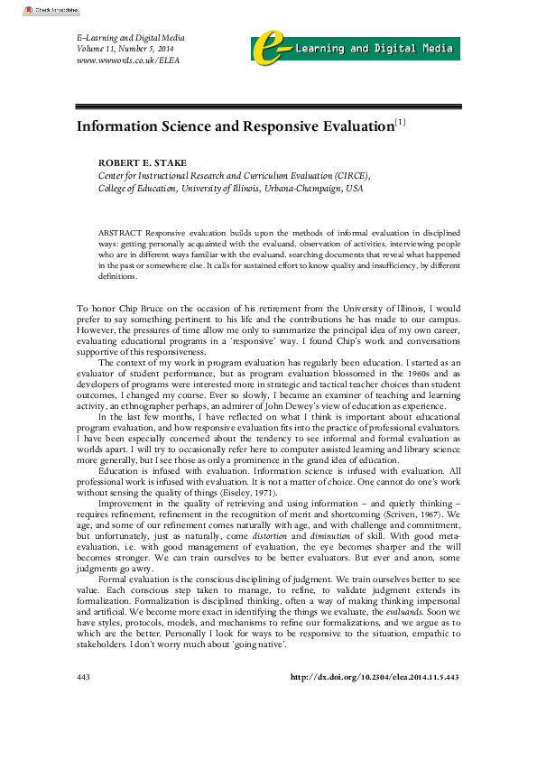 (PDF) Information Science and Responsive Evaluation | Robert Stake ...