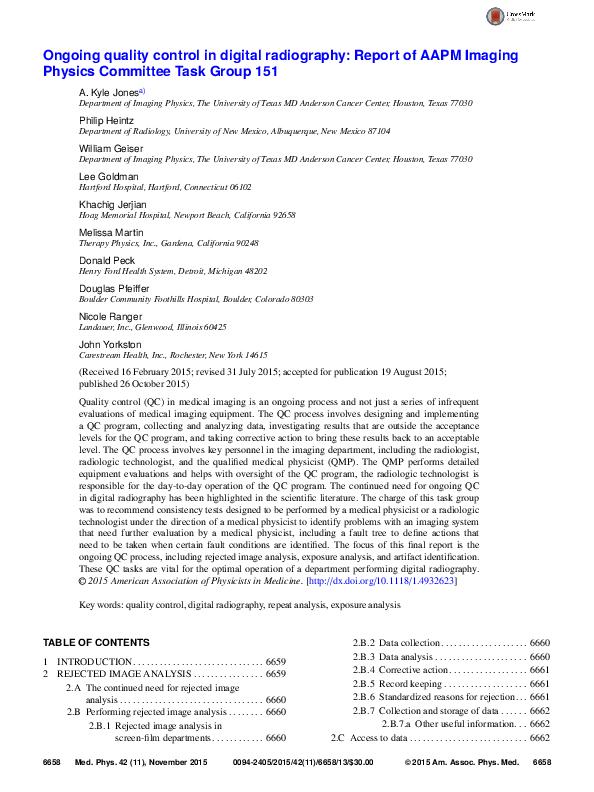 (PDF) Ongoing quality control in digital radiography: Report of AAPM ...