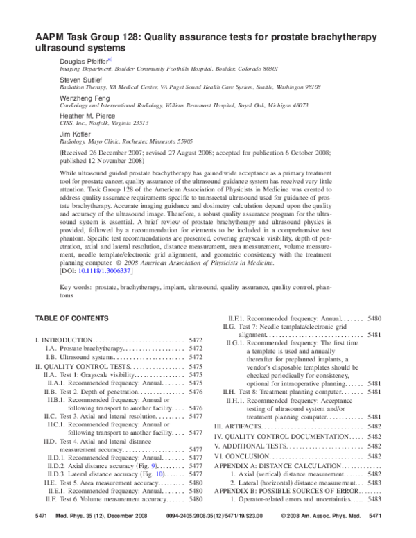 (PDF) AAPM Task Group 128: Quality assurance tests for prostate ...