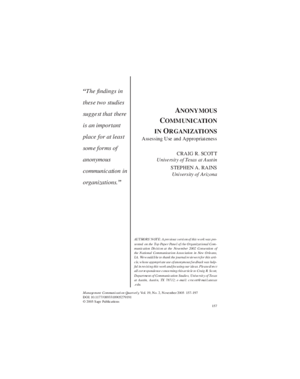 (PDF) Anonymous Communication in Organizations