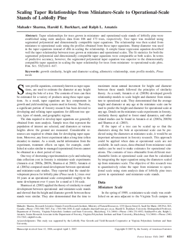 (PDF) Scaling taper relationships from miniature-scale to operational ...