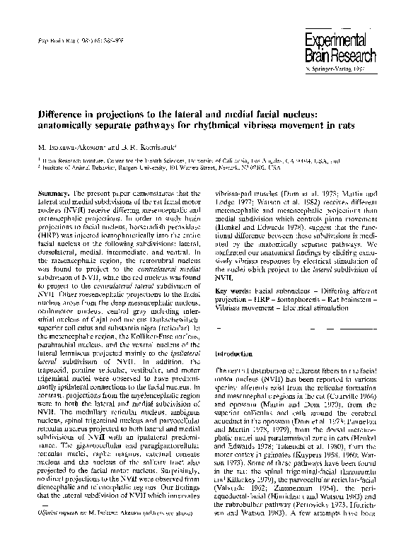 (PDF) Difference in projections to the lateral and medial facial ...