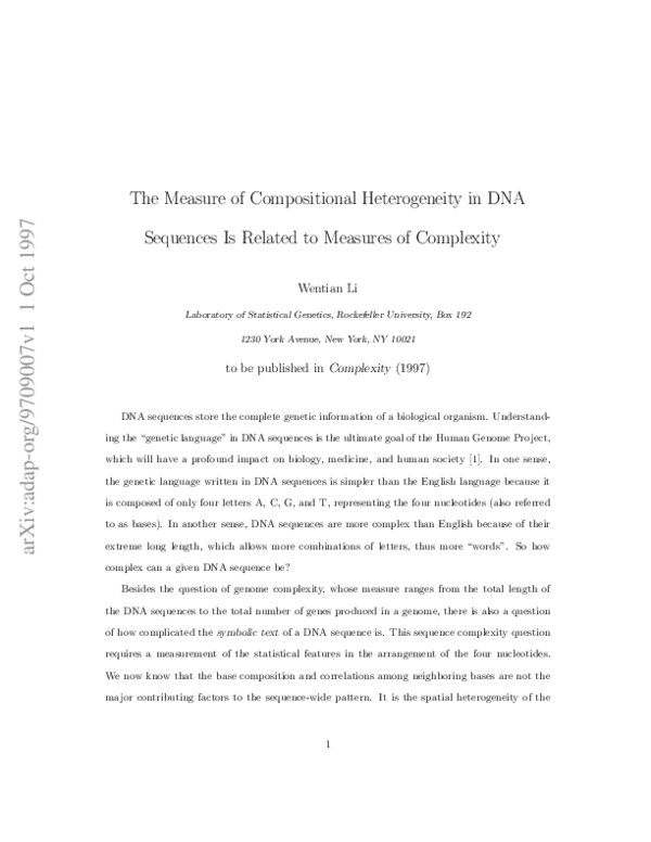 (PDF) The complexity of DNA