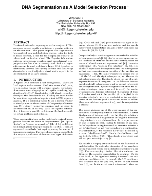 (PDF) DNA segmentation as a model selection process