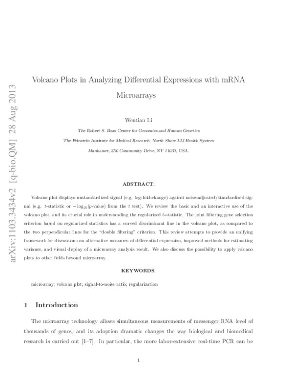 (PDF) VOLCANO PLOTS IN ANALYZING DIFFERENTIAL EXPRESSIONS WITH mRNA ...