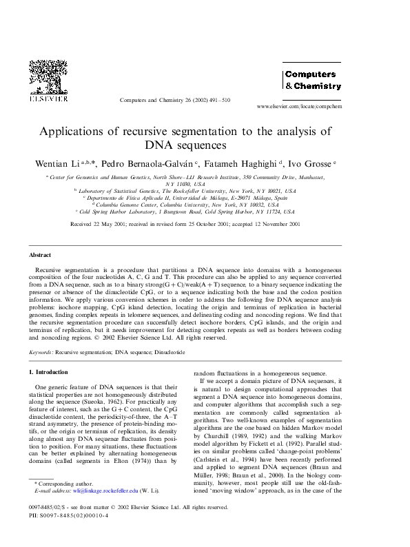 (PDF) Applications of recursive segmentation to the analysis of DNA sequences | Wentian Li ...