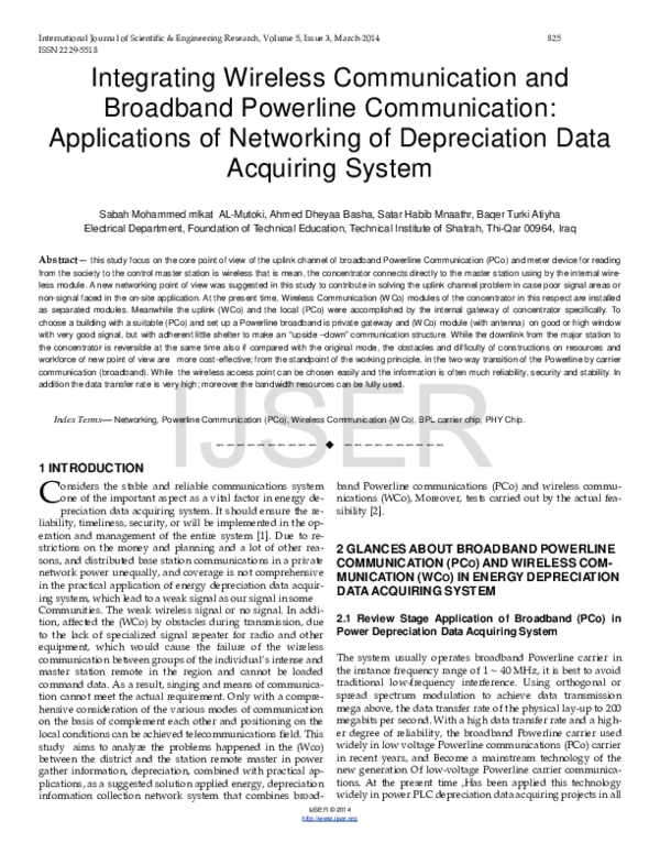 (PDF) Integrating Wireless Communication and Broadband Powerline Communication: Applications of ...