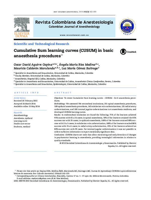 (PDF) Cumulative Sum learning curves (CUSUM) in basic anaesthesia ...