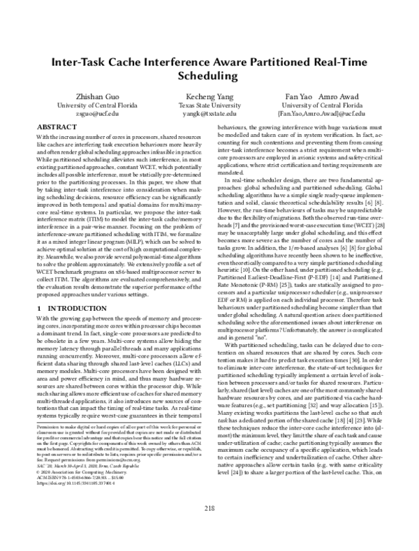 (PDF) Inter-task cache interference aware partitioned real-time scheduling