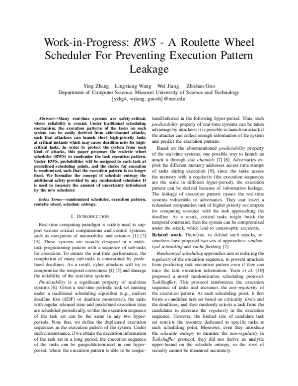 (PDF) Work-in-Progress: RWS - A Roulette Wheel Scheduler for Preventing ...