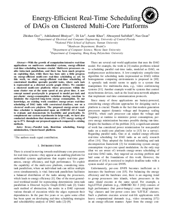 (PDF) Energy-Efficient Real-Time Scheduling of DAGs on Clustered Multi-Core Platforms | Zhishan ...