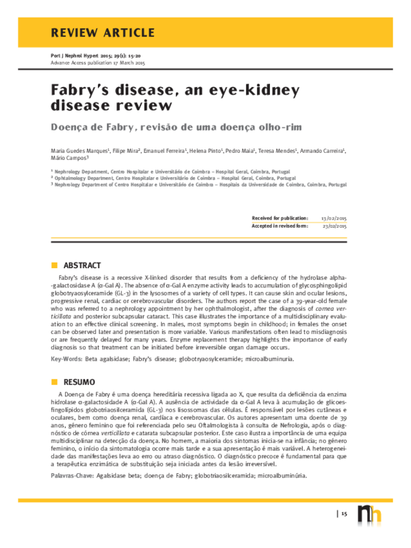 (PDF) Fabry's disease, an eye-kidney disease review Doença de Fabry ...