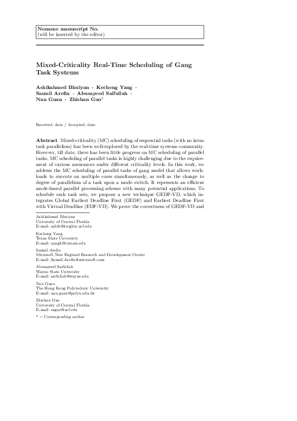 (PDF) Mixed-criticality real-time scheduling of gang task systems