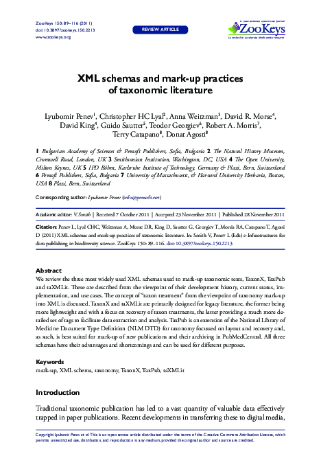 (PDF) XML schemas and mark-up practices of taxonomic literature