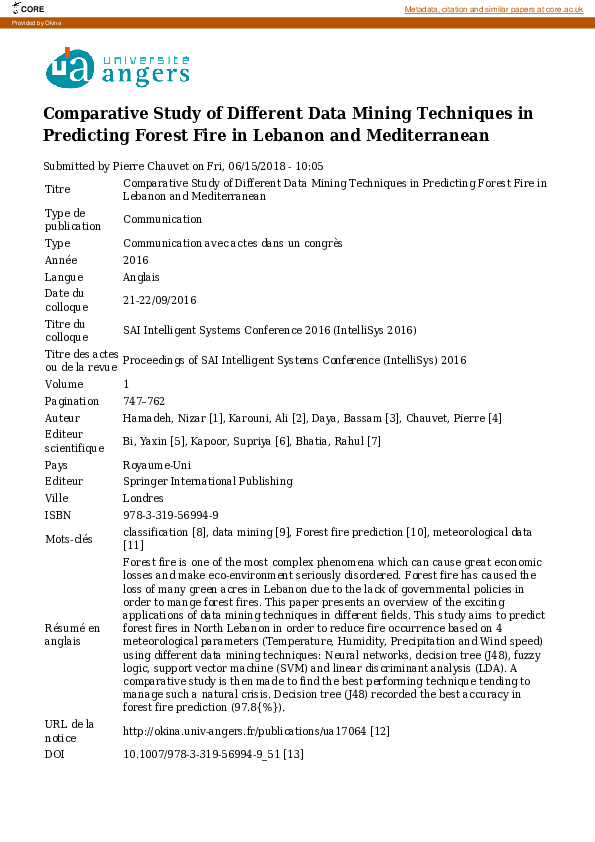 (PDF) Comparative Study of Different Data Mining Techniques in Predicting Forest Fire in Lebanon ...