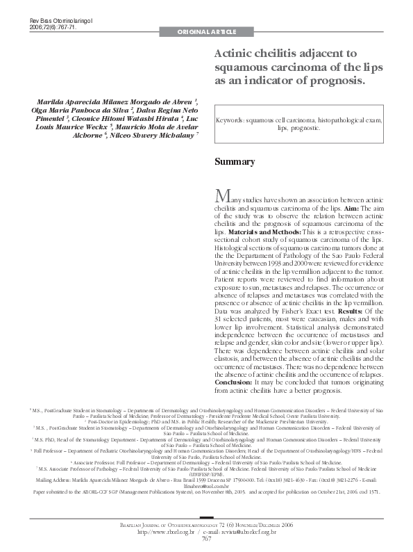 (PDF) Queilite actínica adjacente ao carcinoma espinocelular do lábio ...