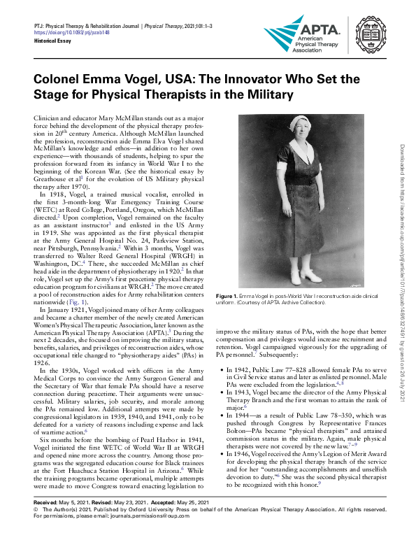 (PDF) Colonel Emma Vogel, USA: The Innovator Who Set the Stage for ...