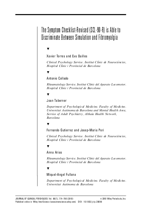 (PDF) The symptom checklist-revised (SCL-90-R) is able to discriminate ...