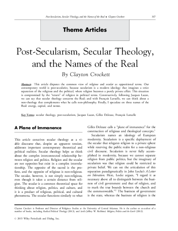 (PDF) Post-Secularism, Secular Theology, and the Names of the Real