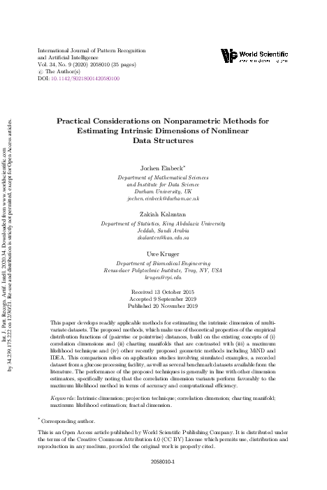 (PDF) Practical Considerations on Nonparametric Methods for Estimating Intrinsic Dimensions of ...