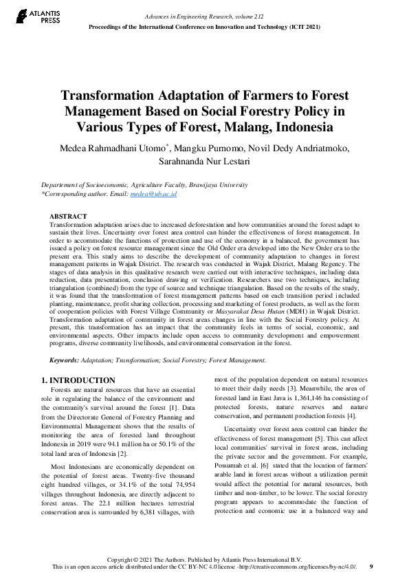 (PDF) Transformation Adaptation of Farmers to Forest Management Based ...