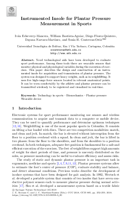 (PDF) Instrumented Insole for Plantar Pressure Measurement in Sports
