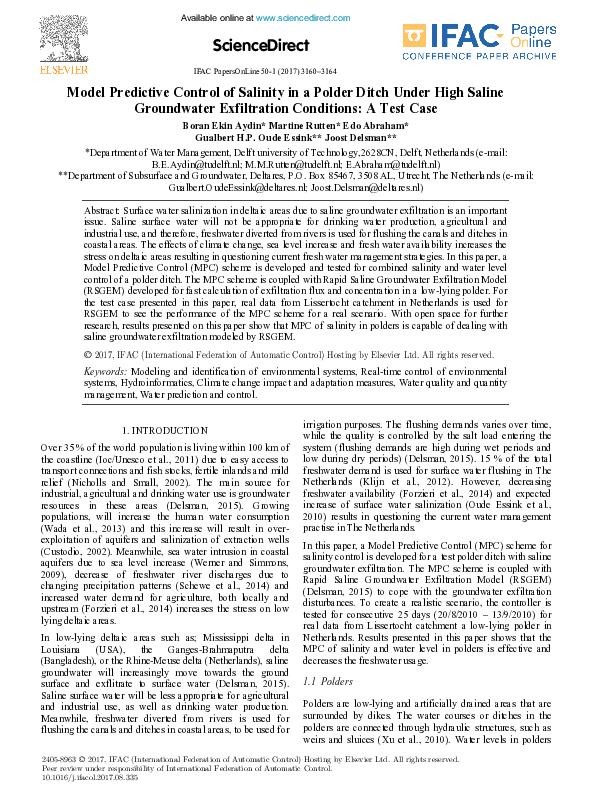 (PDF) Model Predictive Control of Salinity in a Polder Ditch Under High ...