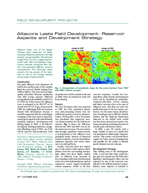 (PDF) Albacora Leste Field Development: Reservoir Aspects and ...