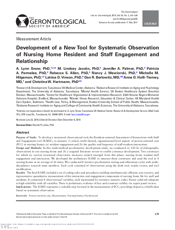 (PDF) Resident-centered Assessment of Interactions with Staff and ...