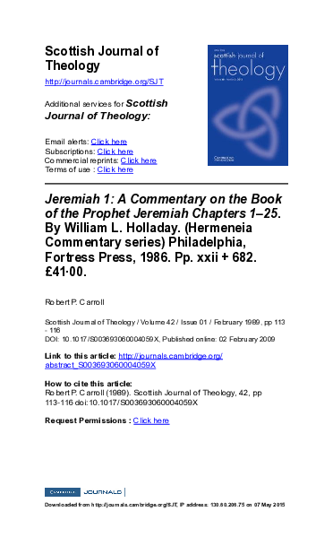 (PDF) Jeremiah 1: A Commentary on the Book of the Prophet Jeremiah ...