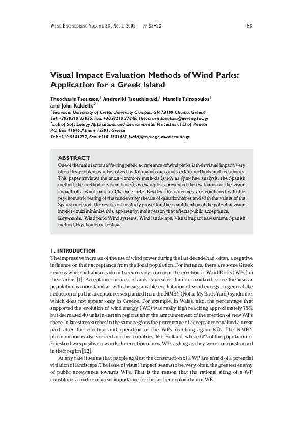 (PDF) Visual Impact Evaluation Methods of Wind Parks: Application for a ...