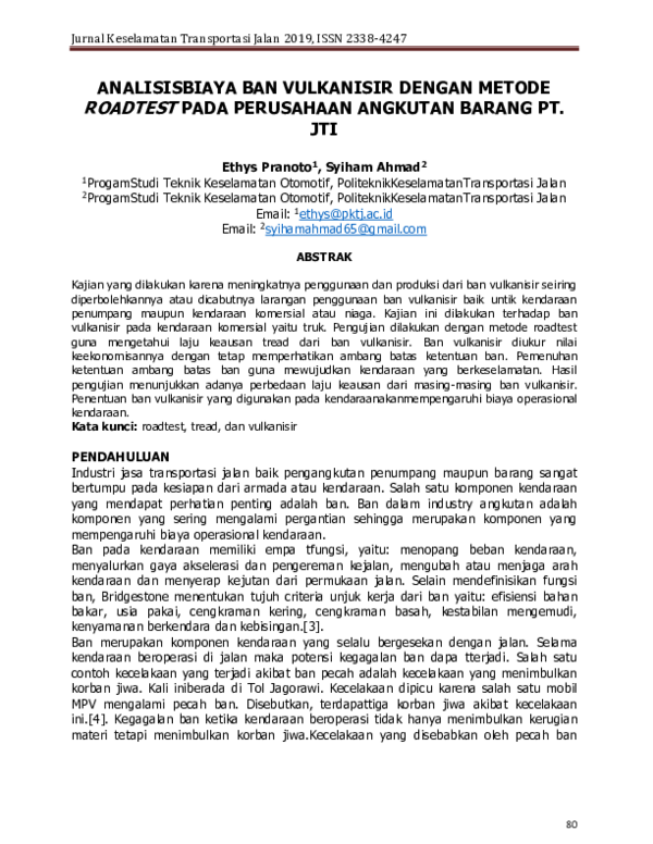 (PDF) Analisisbiaya Ban Vulkanisir Dengan Metode Roadtest Pada ...