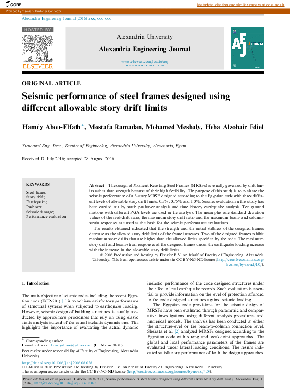 (PDF) Seismic performance of steel frames designed using different ...