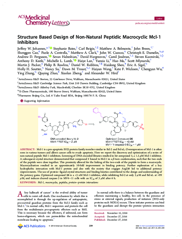 (PDF) Structure Based Design of Non-Natural Peptidic Macrocyclic Mcl-1 Inhibitors
