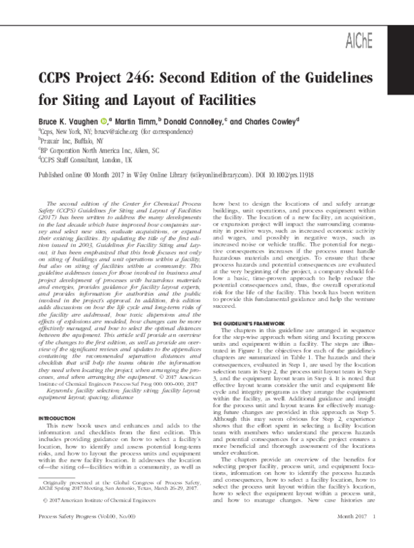 (PDF) CCPS project 246: Second edition of the guidelines for siting and ...