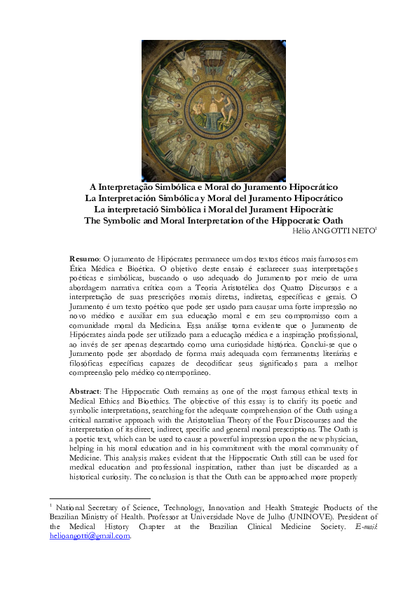 (PDF) The Symbolic and Moral Interpretation of the Hippocratic Oath