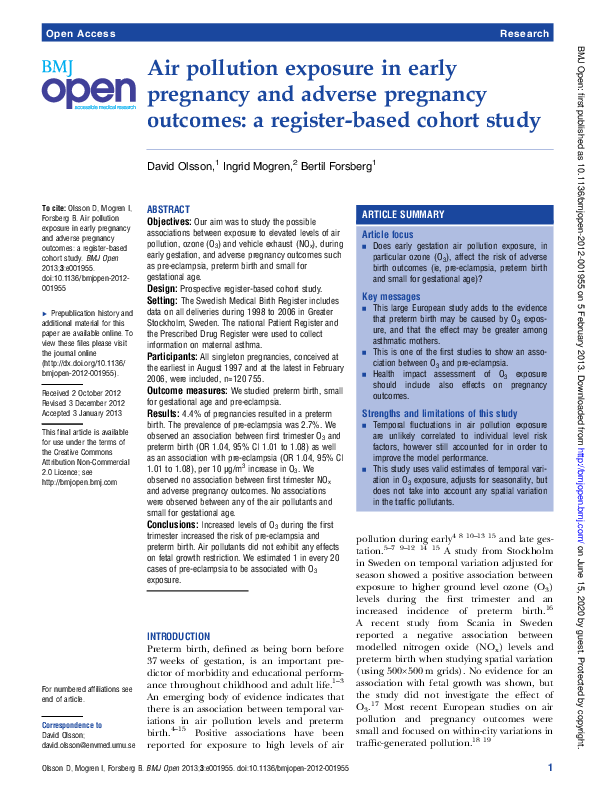 (PDF) Air pollution exposure in early pregnancy and adverse pregnancy ...