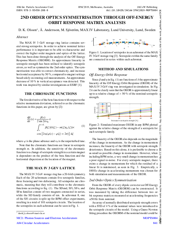 (PDF) 2nd Order Optics Symmetrisation through Off-Energy Orbit Response ...