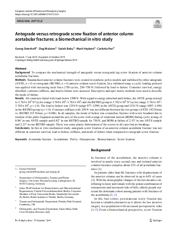 (PDF) Antegrade versus retrograde screw fixation of anterior column ...