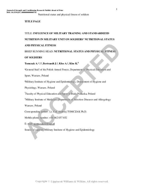 (PDF) Influence of Military Training and Standardized Nutrition in ...