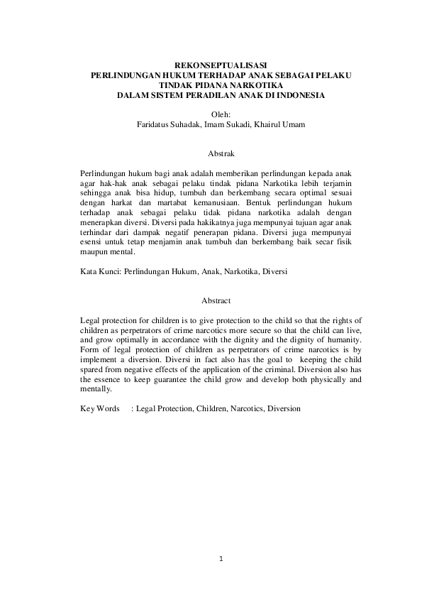 (PDF) Rekonseptualisasi Perlindungan Hukum Terhadap Anak Sebagai Pelaku Tindak Pidana Narkotika ...
