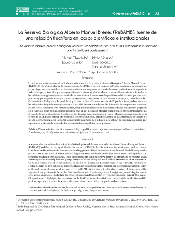 (PDF) La Reserva Biológica Alberto Manuel Brenes (ReBAMB): fuente de ...