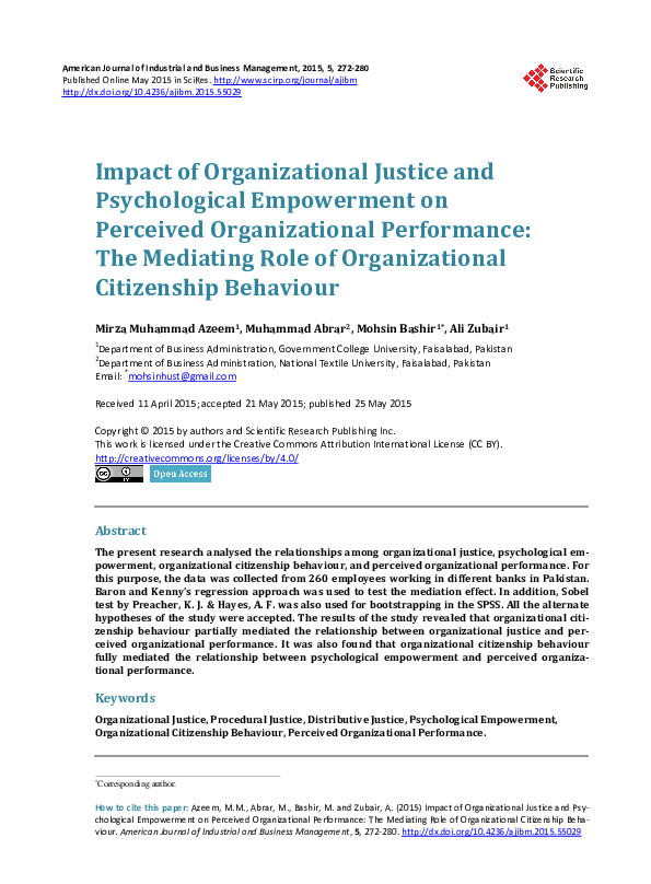 (PDF) Impact of Organizational Justice and Psychological Empowerment on ...