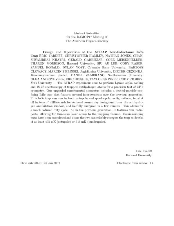 (PDF) Design and Operation of the ATRAP Low-Inductance Ioffe Trap