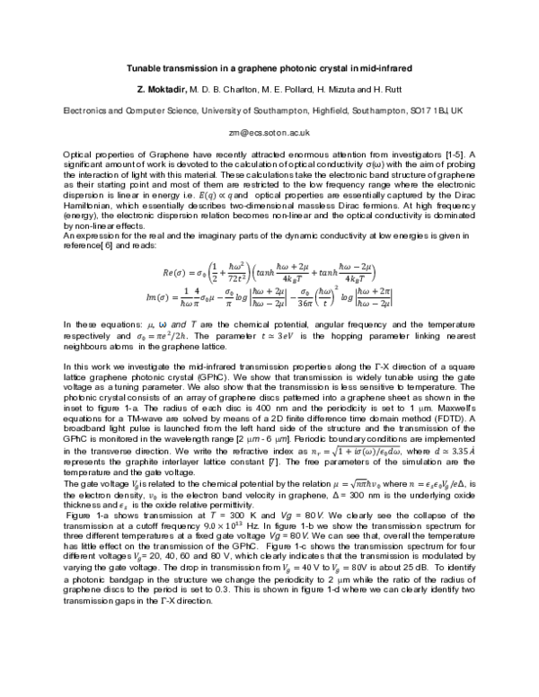 (PDF) Tunable transmission in a graphene photonic crystal in mid-infrared